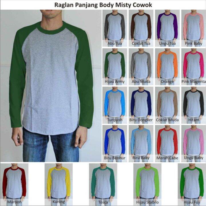 Tshirt / Kaos Polos Raglan Pria / Cowok Lengan Panjang Body Misty ...