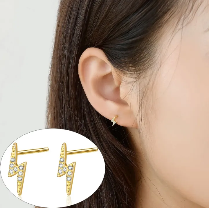 Gold Silver Cute Mini Lightning Stud Earrings Women Japanese and Korean Style Minimalist Studs ...