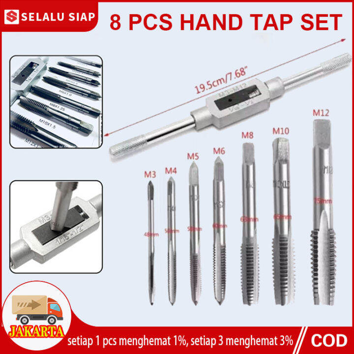 Hand Tap Set 8pcs Plus Gagang Alat Perbaikan Drat Selek lubang Baut ...