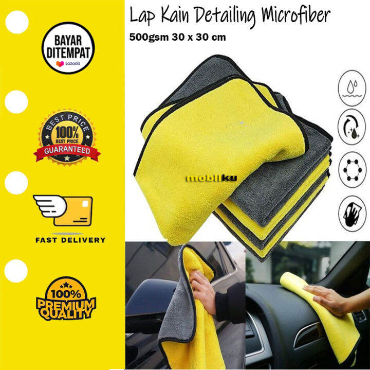 [Ready Stock] lap kain detailing 500 gsm 30x30cm kain microfiber cuci ...