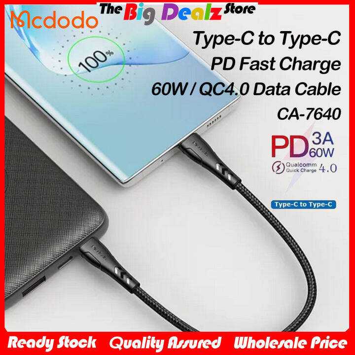 Mcdodo CA-7640 Type-C to Type-C PD Fast Charge 60W/QC4.0 (0.2M) Short ...