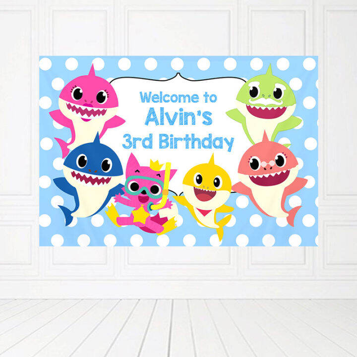 Custom Pinkfong Baby Shark Theme Party Decor Banner Kids Birthday ...