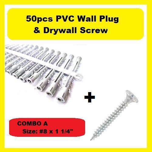 6mm PVC Wall Plug Grey + Drywall Screw Home DIY Use Set (50pcs) | Lazada