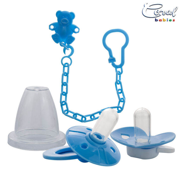 Coral Babies 2pc. Round Tip Pure Silicone Pacifier and Pacifier Clipper ...