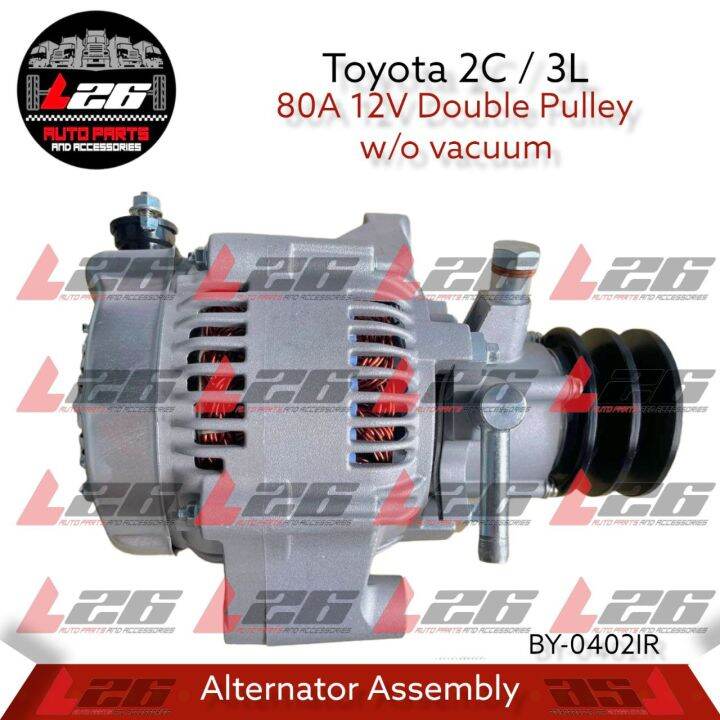Toyota 2C 3L Alternator Assembly 80A 12V BY-0402IR Double Pulley w/o ...