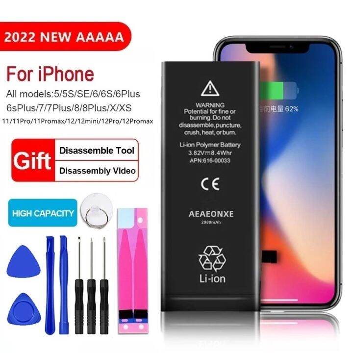 Original 0 Cycle Replacement Bateria For Apple iPhone 5 6 6S 5S SE 7 8 Plus X XR XS Max 11 12 ...