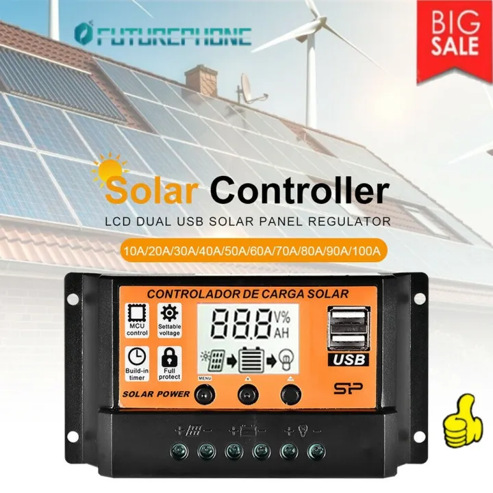 12V/24V MPPT Solar Charger Controller Solar Panel Batt-ery Regulator Controlador with Dual USB ...