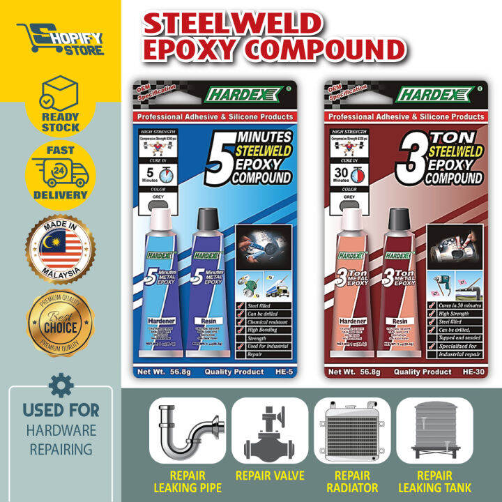 HARDEX Steelweld Metal Epoxy Compound (HE-5 & HE-30) 5 MIN & 3 TON | Lazada