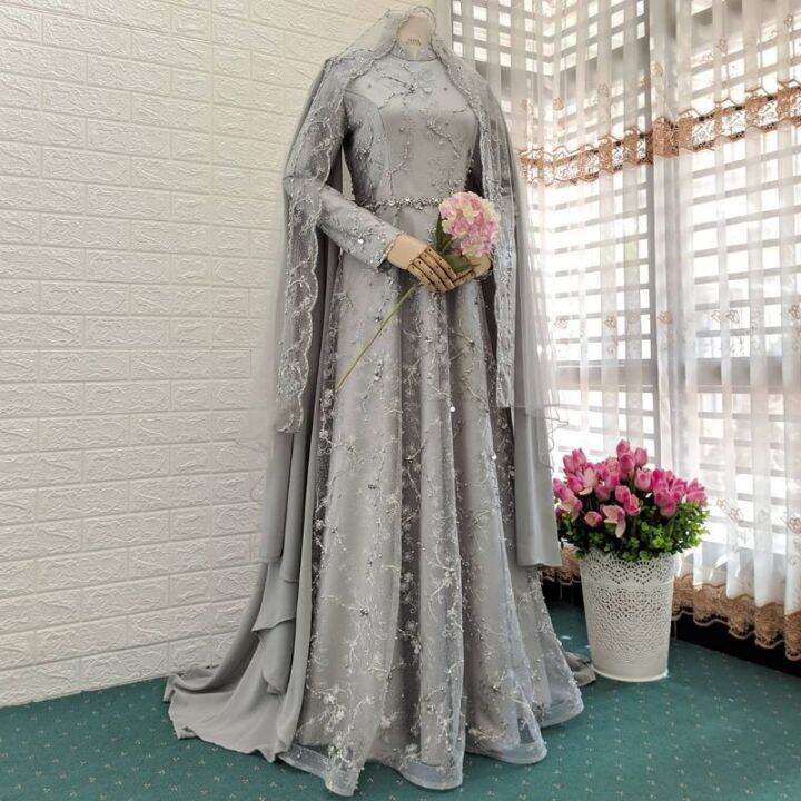 Gaun Pengantin Syari Gaun Saja Tanpa Hijab warna Abu / Gaun Akad Syar'i ... Gaun Pengantin Syari Gaun Saja Tanpa Hijab warna Abu / Gaun Akad Syar'i ...