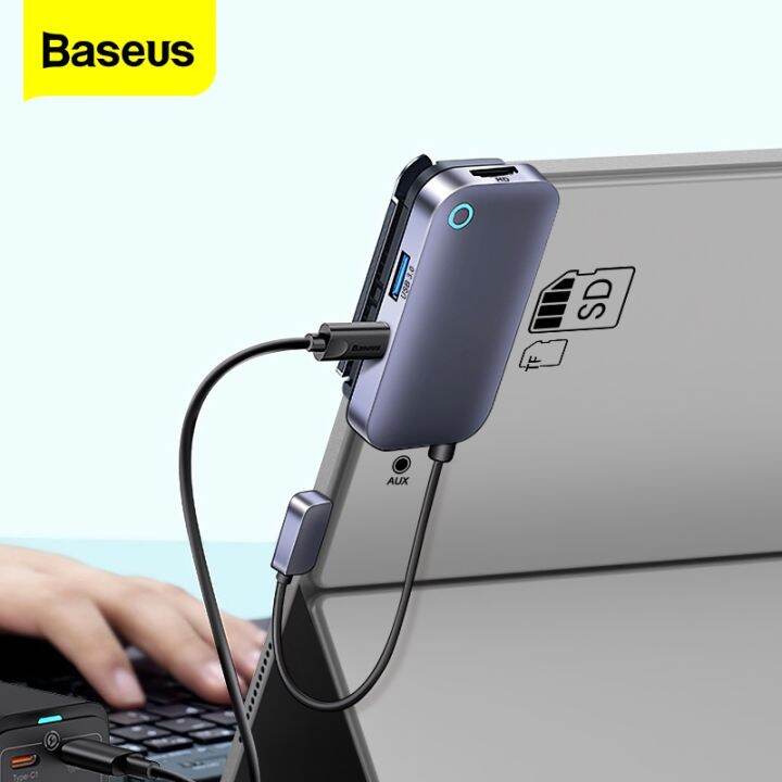 Baseus 6 dalam 1 USB jenis C HUB ke HDMI-USB 3.0 Adapter yang serasi ...