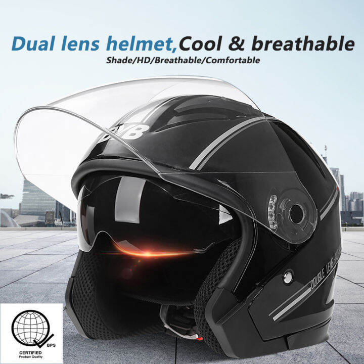 BYB 730 ABS Double lens anti-fog carbon fiber half Open Face helmet ...