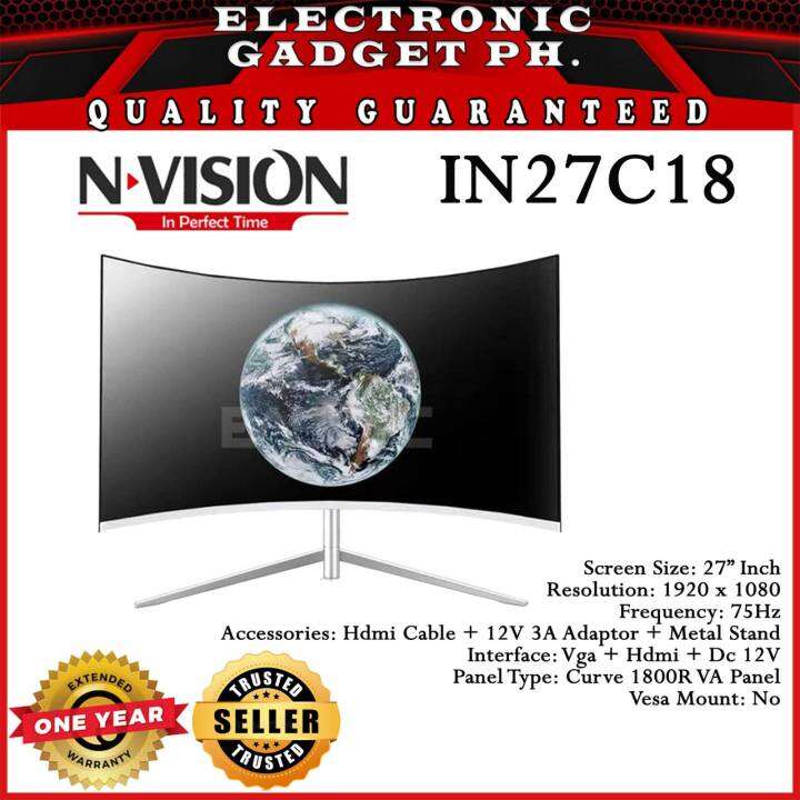Nvision IN27C18 27” 75Hz Curve Monitor White, Nvision 75hz for Ultra ...
