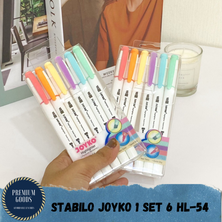 Set 6 pcs 2 in 1 Colored Highlighter Penanda Berwarna / Setabilo / Spidol Marker JOYKO Original ...