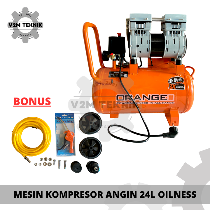 ORANGE Mesin Kompresor Angin Oil Free 24 L 1HP 750 Watt / Kompresor Udara Silent 24 Liter ...
