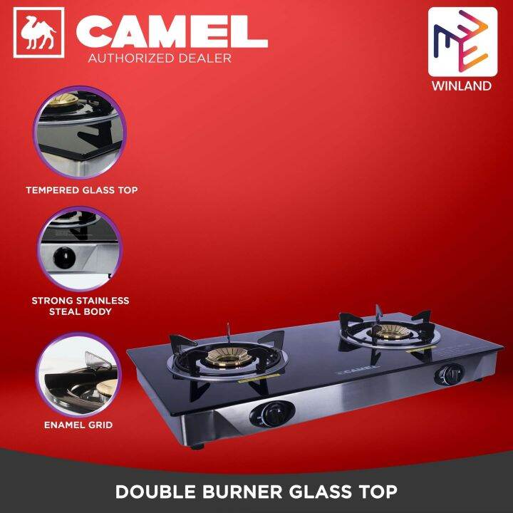 CAMEL by Winland Cooking Stove Deluxe Double Burner Glass Top Gas ...