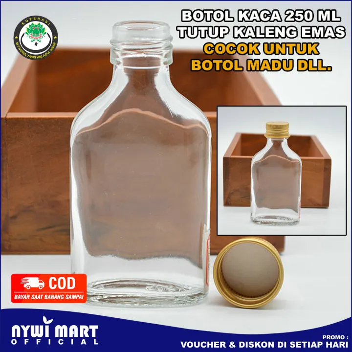 ( TERMURAH ISI 20 ) Botol Madu Kaca 250 ml / Botol gepeng / Botol Kaca ...