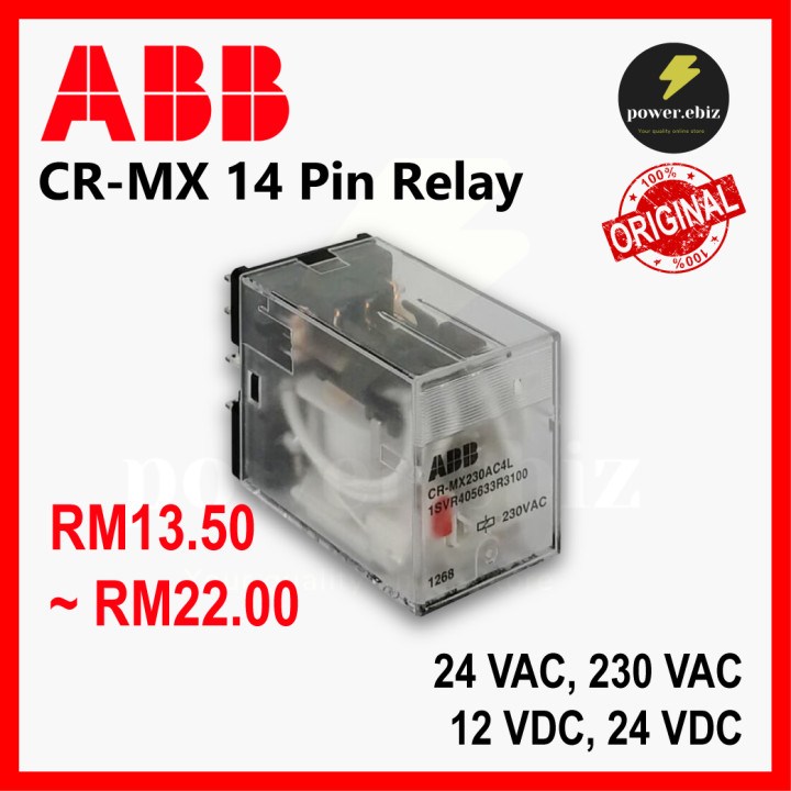 ABB CR-MX 14 Pin Relay 24 VAC / 230 VAC / 12 VDC / 24 VDC / 110 VAC ...