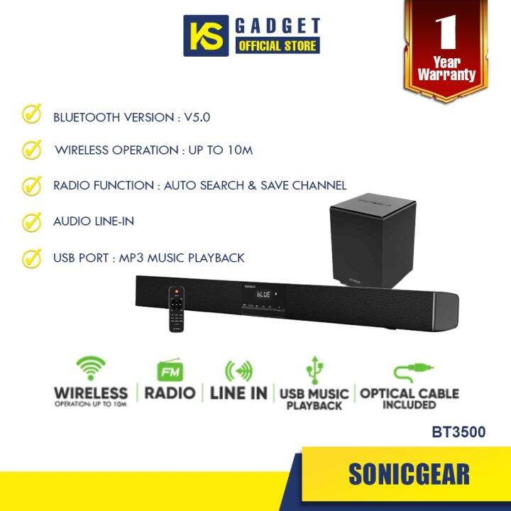 [READY STOCK]SonicGear SonicBar BT3500 Sound Bar and Subwoofer | Optical Line-In | Coaxial Line ...