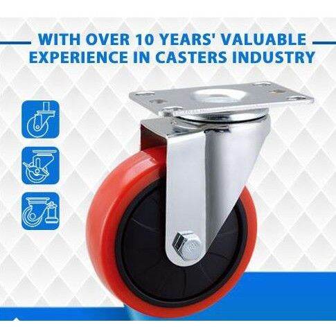 4” Heavy Duty Red Pu Polyurethane Caster swivel Brake, Swivel , Rigid ...