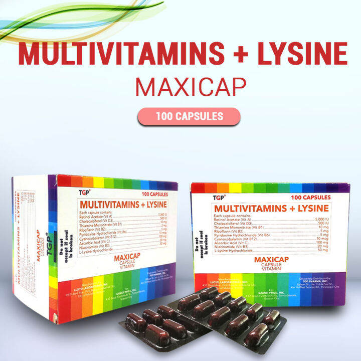1 Box TGP MAXICAP 1 BOX Multivitamins + Lysine (100 Capsules ...
