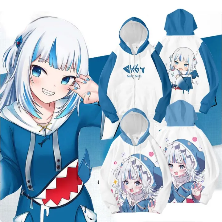 Vtuber Hoodie GawrGura Long Sleeve Coat Ookami Mio Cosplay Apparel ...