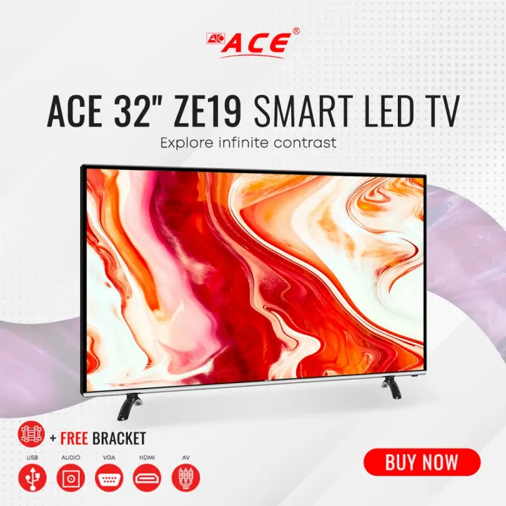 ACE 32 Slim HD Smart TV Black LED-808 ZE19 Smart TV-Android-HDR-Netflix-Youtube with bracket ...