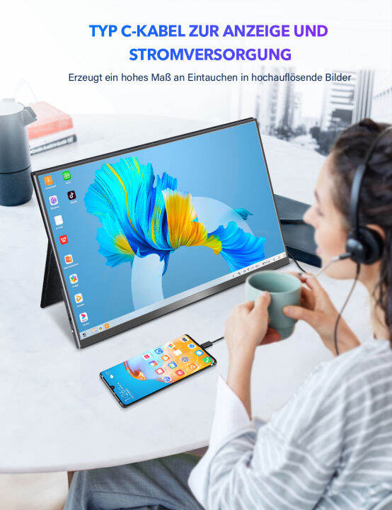 UPERFECT Portable Monitor 15.6 Inch 1080P 60Hz Ultra Slim Bezel USB ...