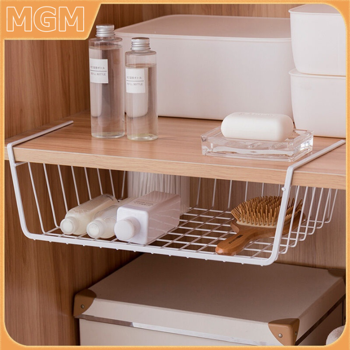 Under Shelf Table Storage Basket Desk Kitchen Cabinet Wire Hanging Rack ...