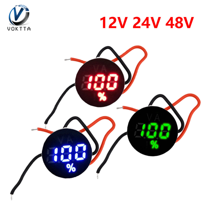 VOKTTA 12V 24V 48V Three Wire Mini Round Voltmeter with LED Digital Display Voltmeter Panel ...