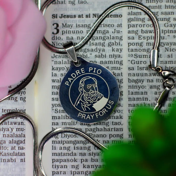 Stainless Steel 20mm Padre Pio Pray for Us on Snake Chain- Silver Tone ...