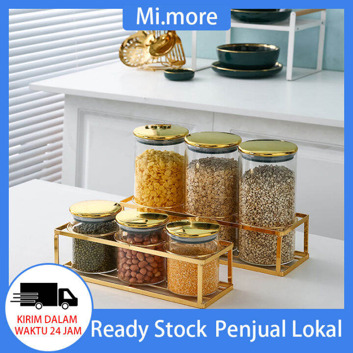 Mi.more Set Toples Kaca Dengan Gold Rak Stainless / Set Triple Gold ...