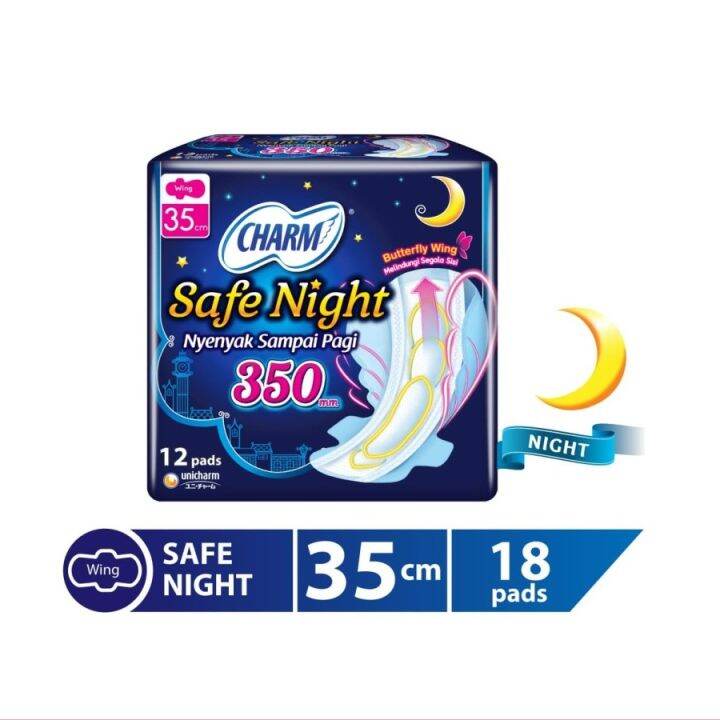 CHARM Pembalut Safe Night 35cm Wing 18 pads | Lazada Indonesia