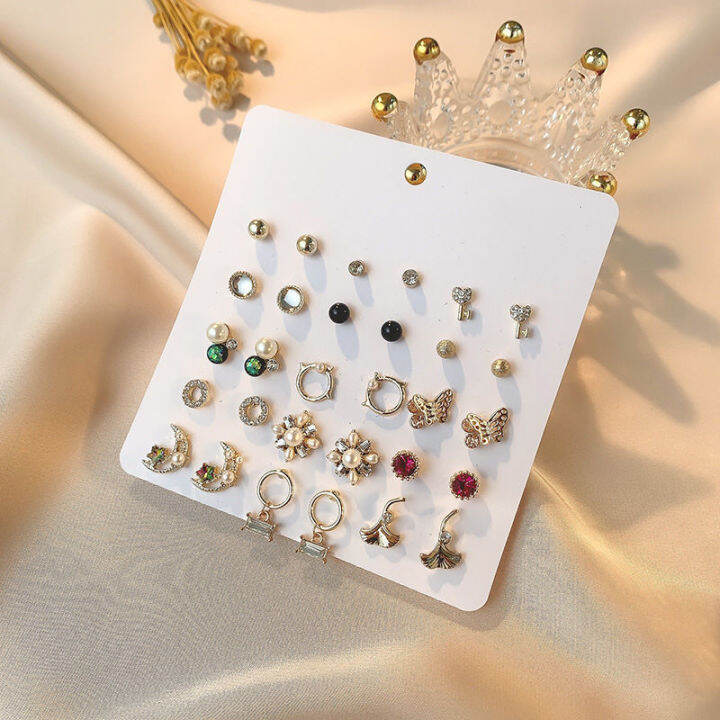 HUMOK ชุดตุ้มหูเกาหลีใหม่เก้าคู่ต่างหูเงินทรงยาวต่างหูอเนกประสงค์ต่างหู ...