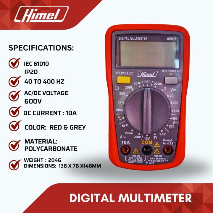 Himel Digital Multimeter IP20 Color Red and Gray AC/DC 600Volts Weight ...