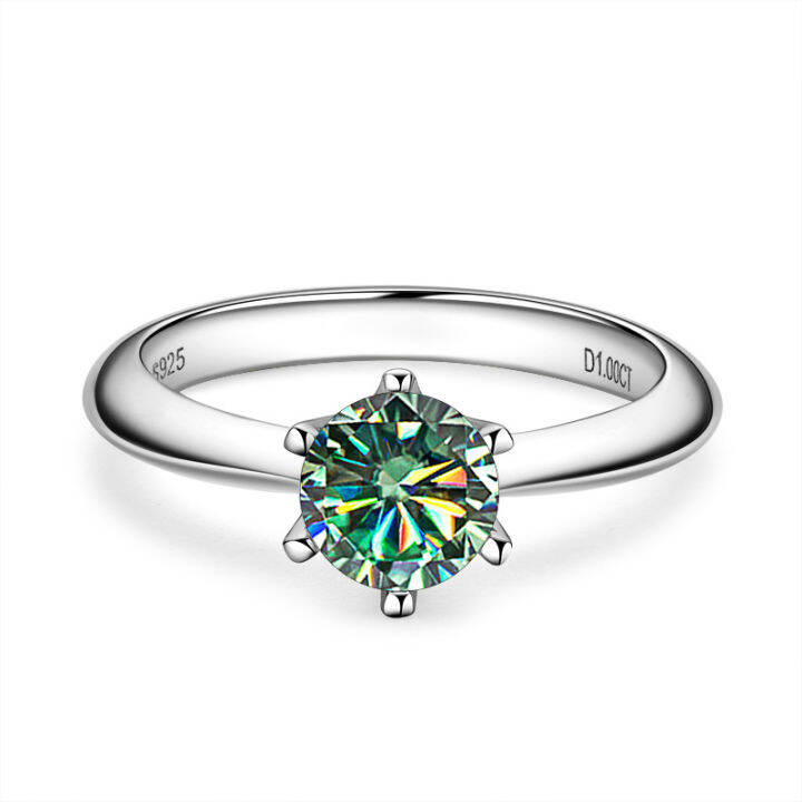D Color 1CT GRA Moissanite Ring Six-claw S925 Sterling Silver Plated 18k Gold Mosan Ring Female ...