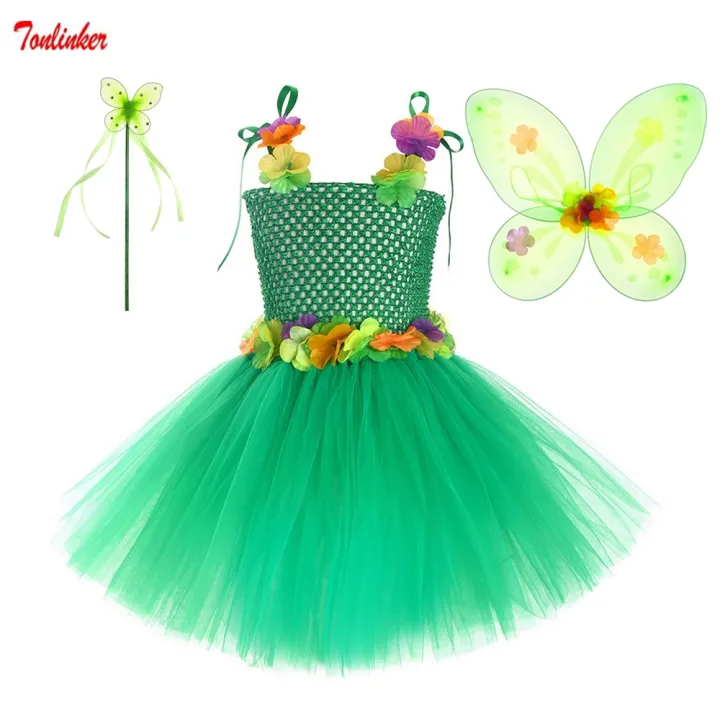 Girls Flower Fairy Costume Christmas Kids Birthday Party Green Forest ...