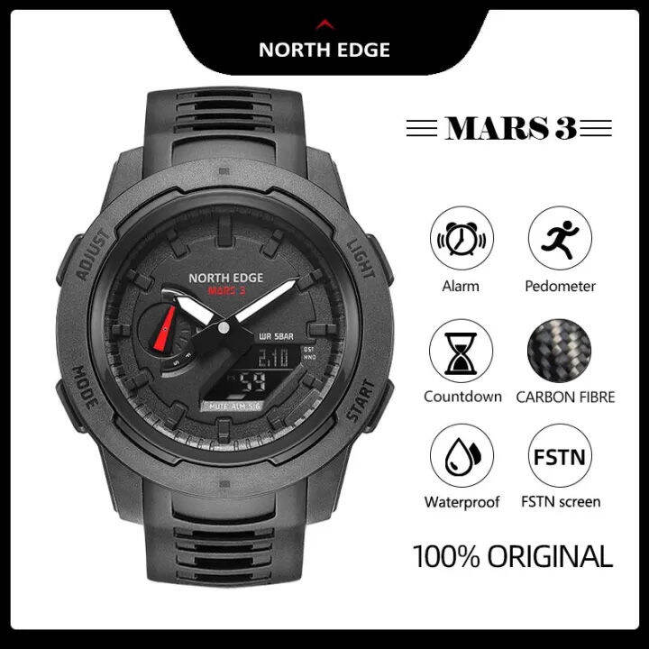 NORTH EDGE MARS3 ผู้ชายนาฬิกาคาร์บอนไฟเบอร์วัสดุยุทธวิธีนาฬิกากีฬา ...