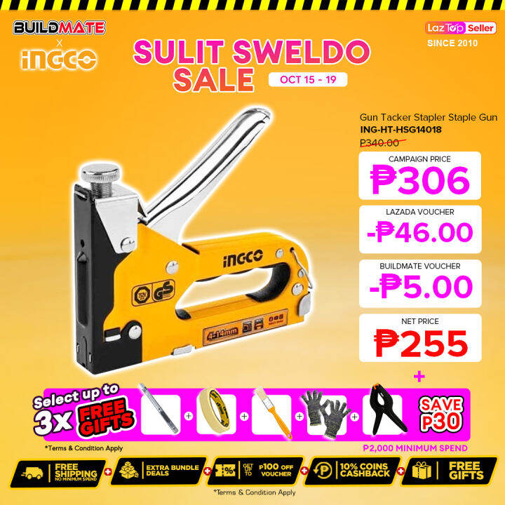 INGCO Stapler Staple Gun Tacker Super Select for Upholstery Posters DIY ...