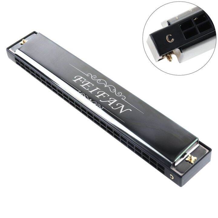 24 Holes Matte Black Mouth Organ Harmonica Tremolo Tone Key C Harp ...