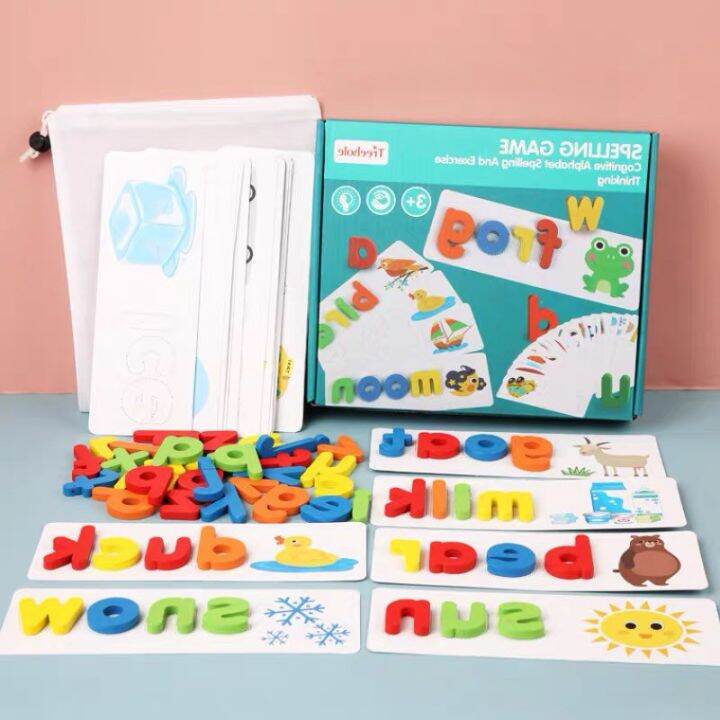 Spelling Game Learning Card 52 Pcs Wooden Letters Children Puzzle ...