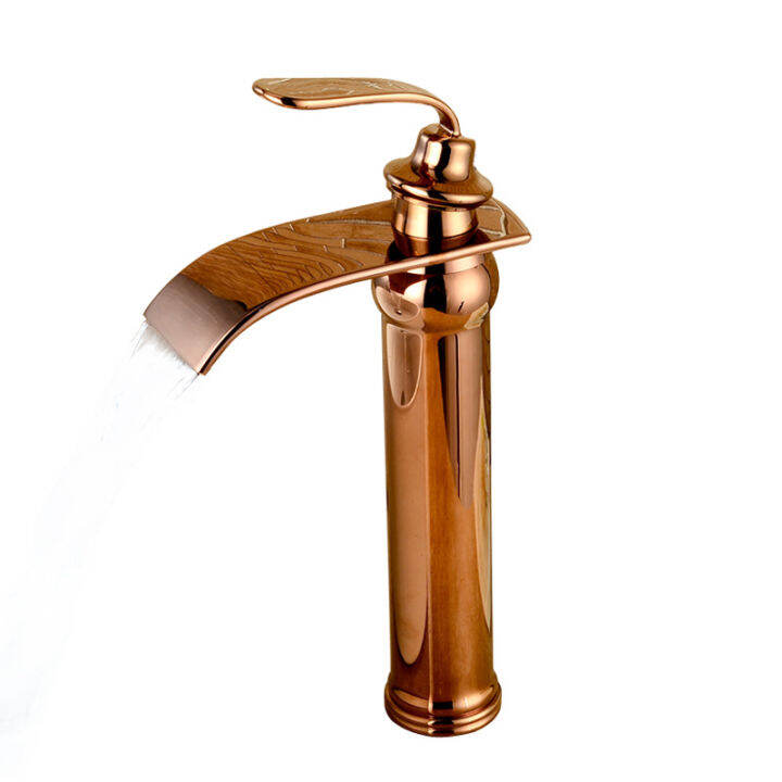 Luxury Brass Rose Gold Bathroom Sink Waterfall Faucet Mixer Single