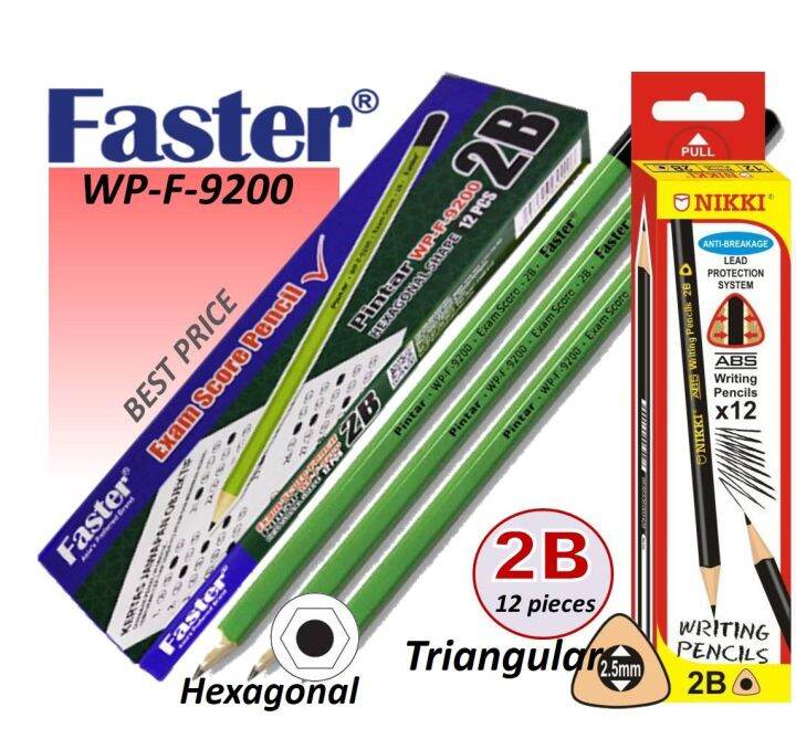Faster 2B Pencils Pintar Nikki 2B 12 pieces 1 box 1 dozen WP-F-9200 (pensil 2B) | Lazada