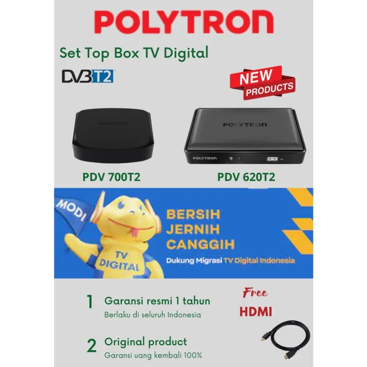 Bergaransi STB / SET TOP BOX TV DIGITAL DVB T2 POLYTRON PDV 700T2 - PDV ...