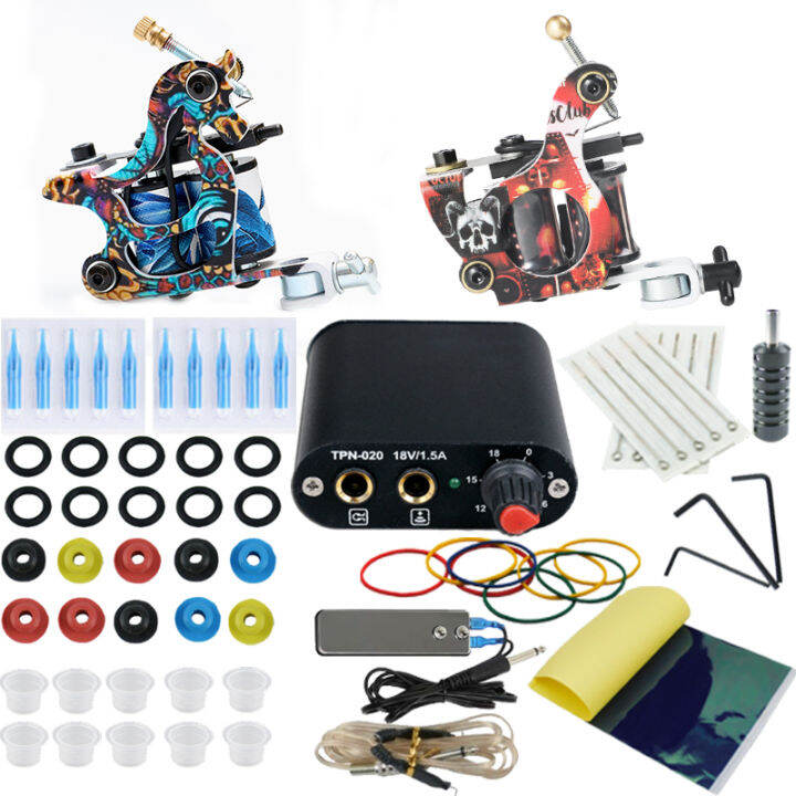 Tattoo Kit Complete Tattoo Machine Set Black Power Supply Inks Pigment ...