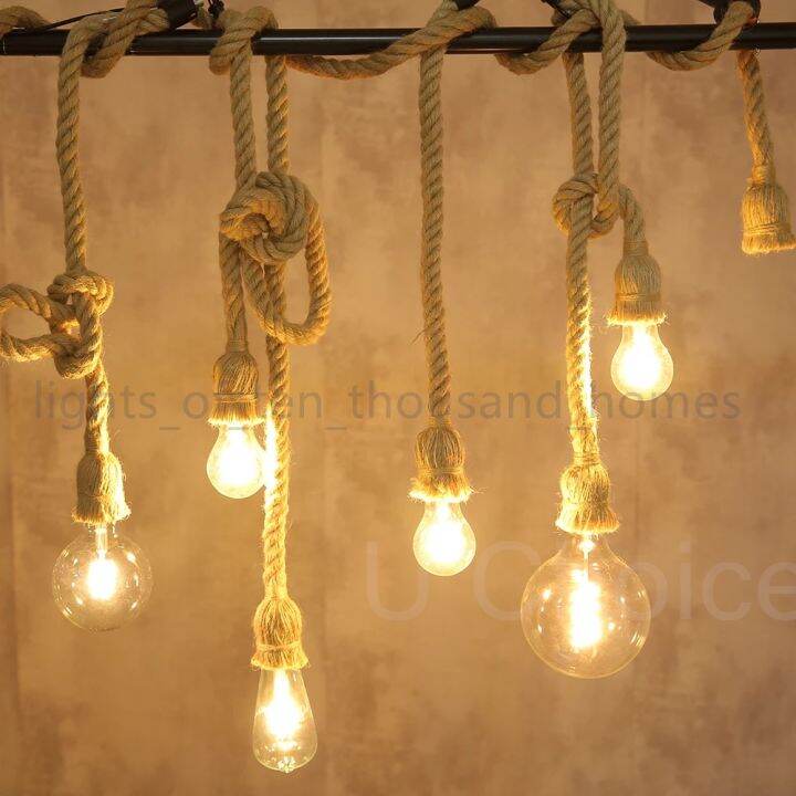 YHLAMP Vintage Hemp Rope Lamp Ceiling Lamp LED Pendant Lamp Western ...