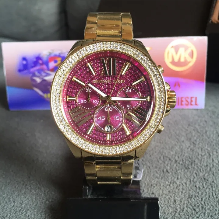Original Michael Kors MK6290 Wren Fuchsia Crystal Pave Women’s Gold ...