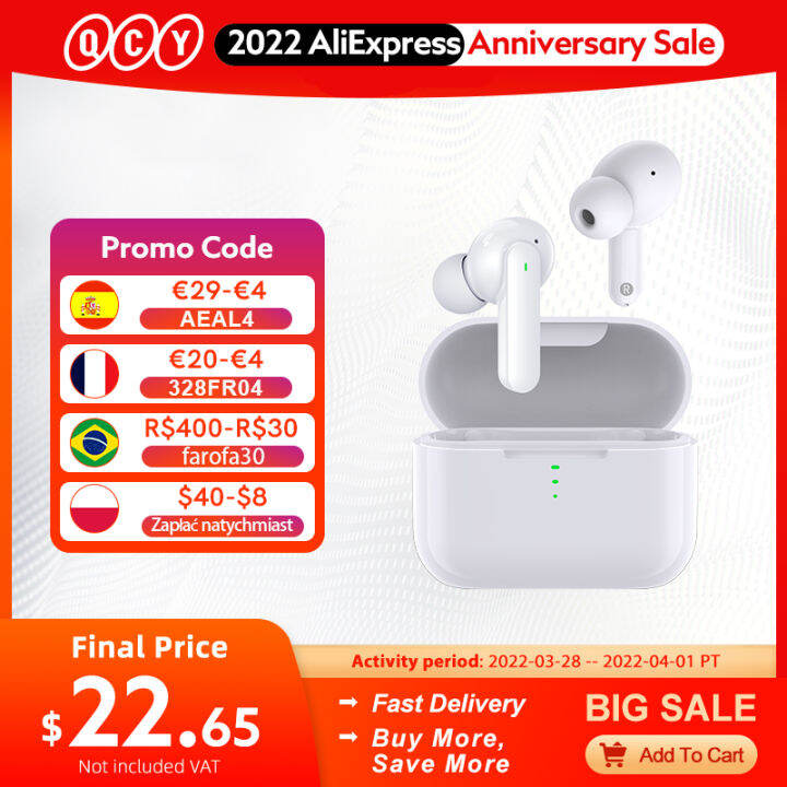 QCY T11 Bluetooth Headphone Wireless TWS Earphone Touch Control Earbuds 4 Mics ENC HD Call ...