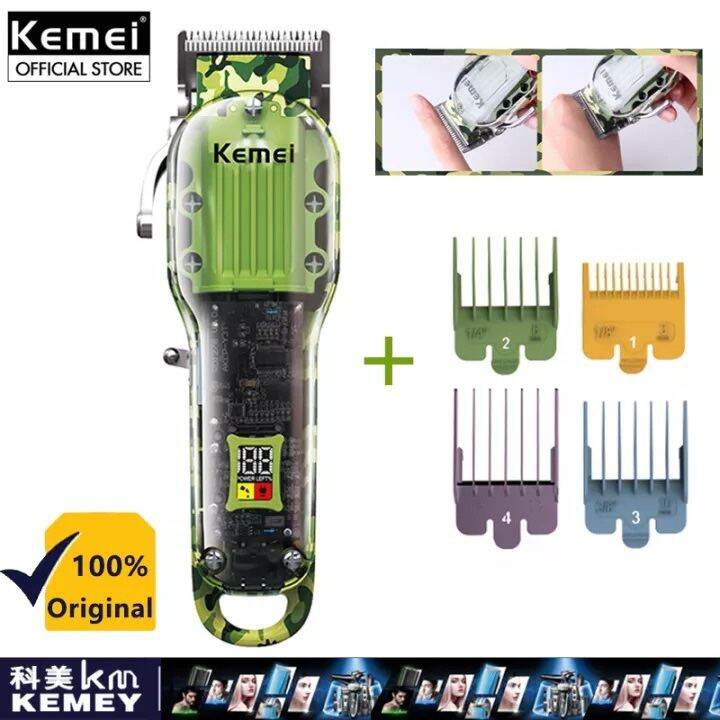 KEMEI KM-1926 Mới Tông Đơ Cắt Tóc Điện Tông Đơ Cắt Tóc Chất Lượng Quân Sự LED Trong Suốt USB ...