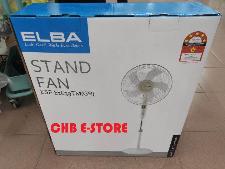 (FREE WRAPING) ESF-E1639TM(GR) ELBA STAND FAN 16 INCH WITH TIMER | Lazada