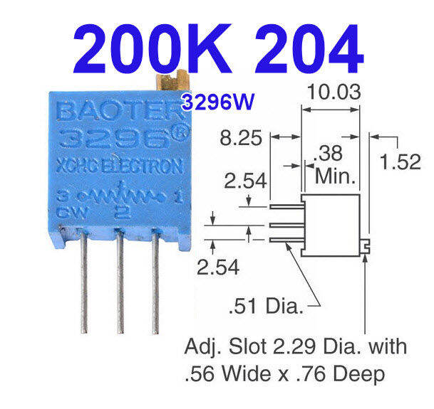 (5ชิ้น)VR เกือกม้า 200 Kohm (204) 3296W Trimpot Variable Resistor (Trimmer Potentiometer ...